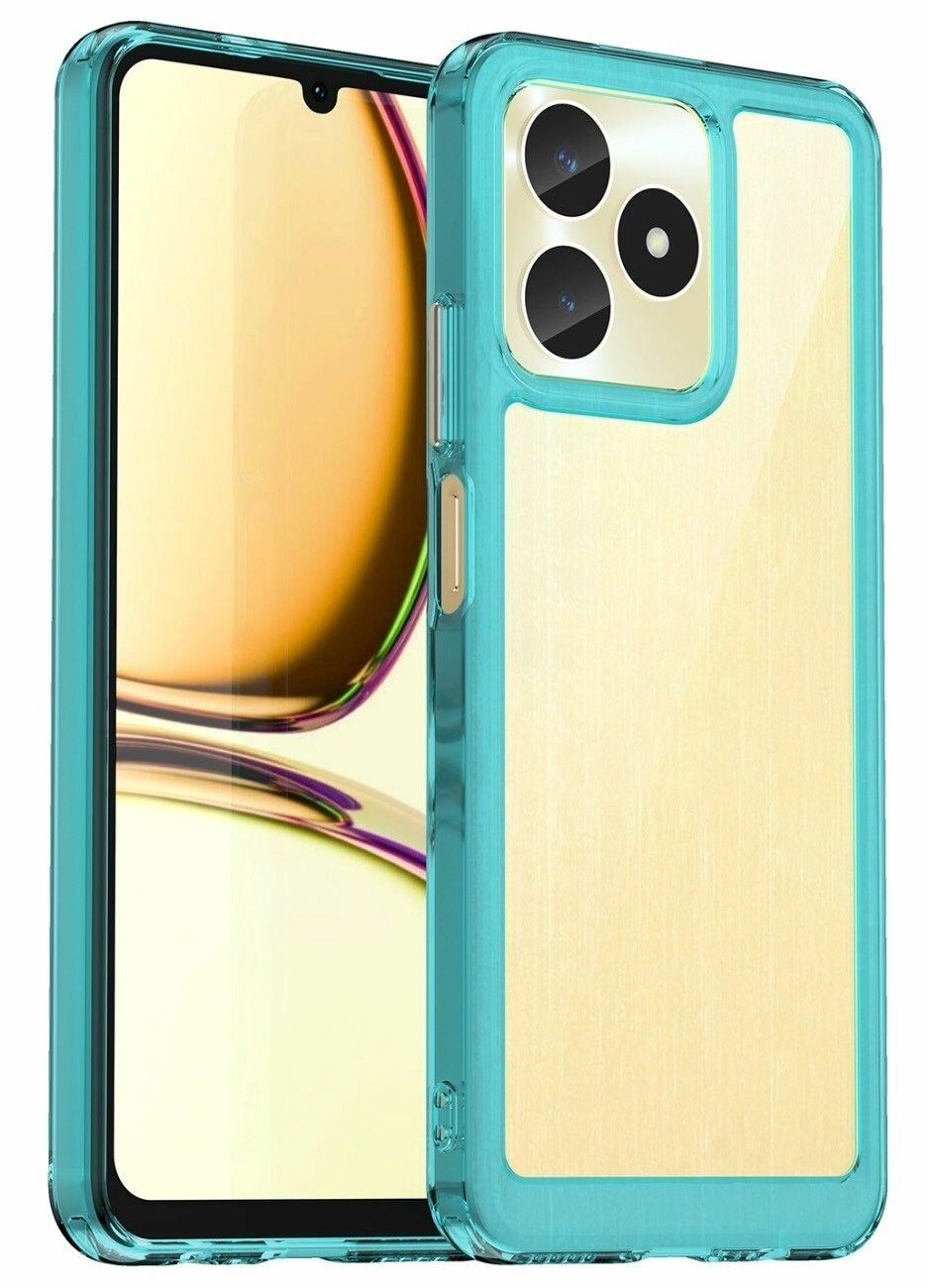Чехол на Realme Note 50 пластиковый с силиконовой окантовкой бирюзовый