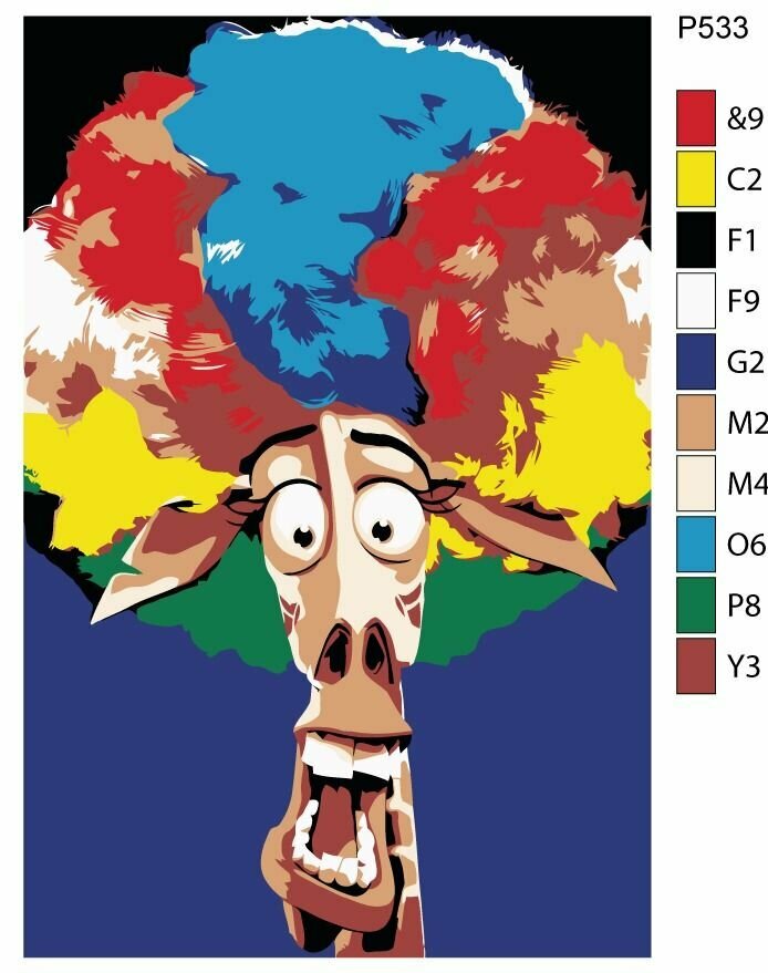 Детская картина по номерам P533 "Мультфильм-Мадагаскар. Жираф Мелман" 20x30