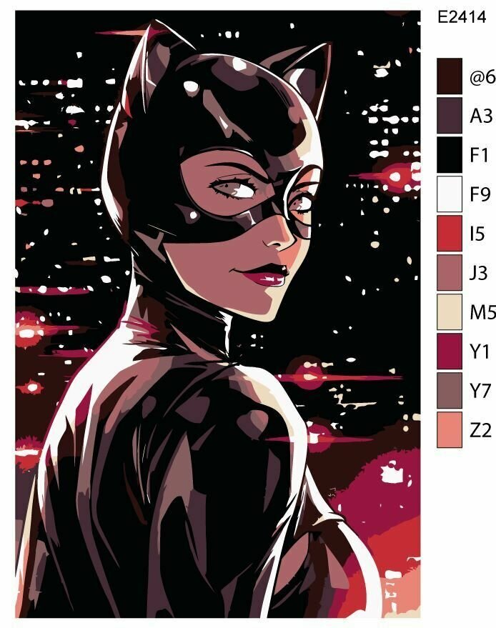 Детская картина по номерам E2414 "Женщина-Кошка в ночном городе" 20x30