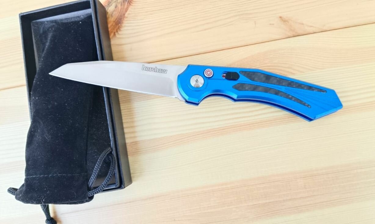 Складной нож с автоматической выброс блокировкой лезвия, авиационный алюминий, синий