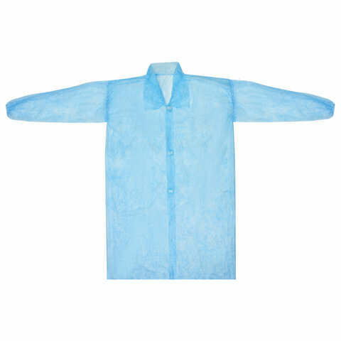Халат одноразовый голубой на липучках комплект 10 шт, XL, 52-54 размер, 110 см, рукав на резинке, 20 г/м2, снаблайн