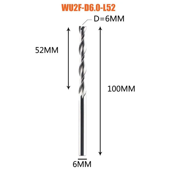 Dreanique чистовая двухзаходная концевая фреза по дереву для станков (6х52х100х6) WU2F-D6.0-L52 11398