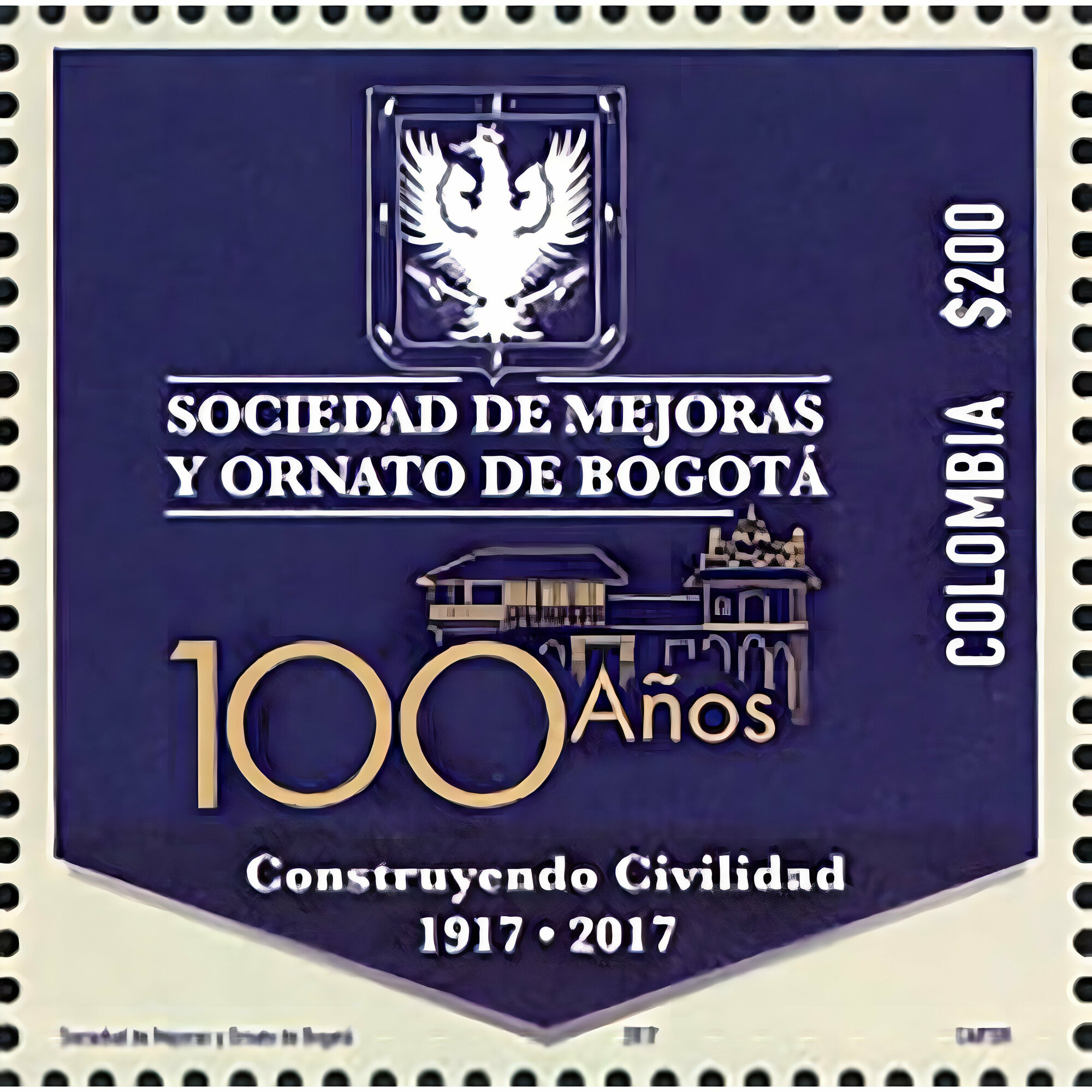 Почтовые марки Колумбия 2017г. "100 лет Обществу благоустройства и украшений Боготы" Организации, Гербы MNH