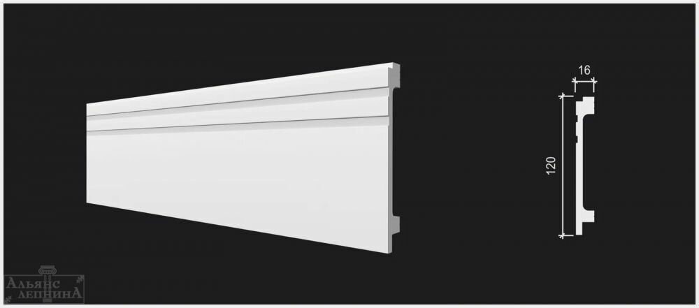 Плинтус Decor-Dizayn DD724 Белая Лепнина Д2000хВ120хТ16 / Декор Дизайн.