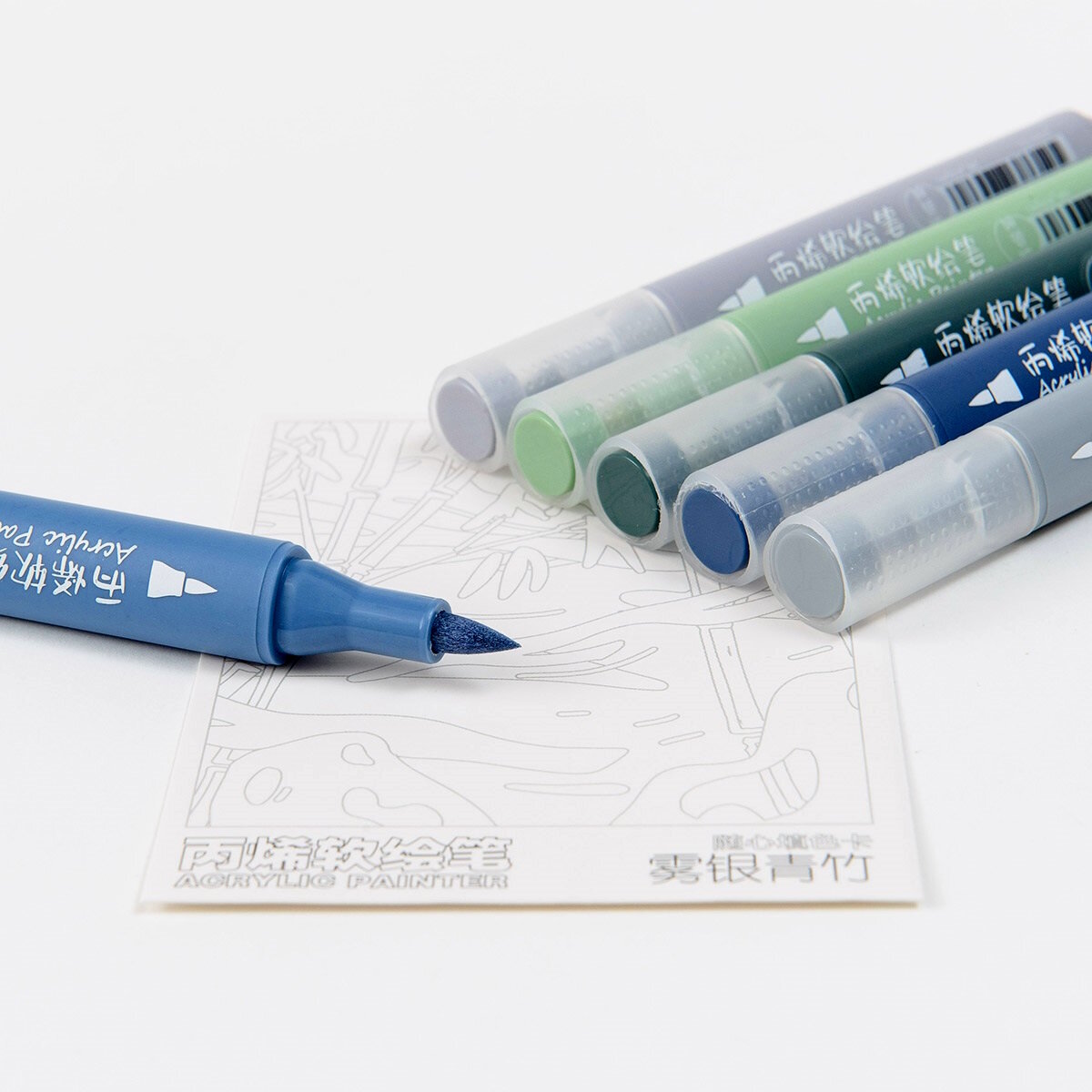 Маркер акриловый (холодный микс) набор 6 цветов наконечник кисть