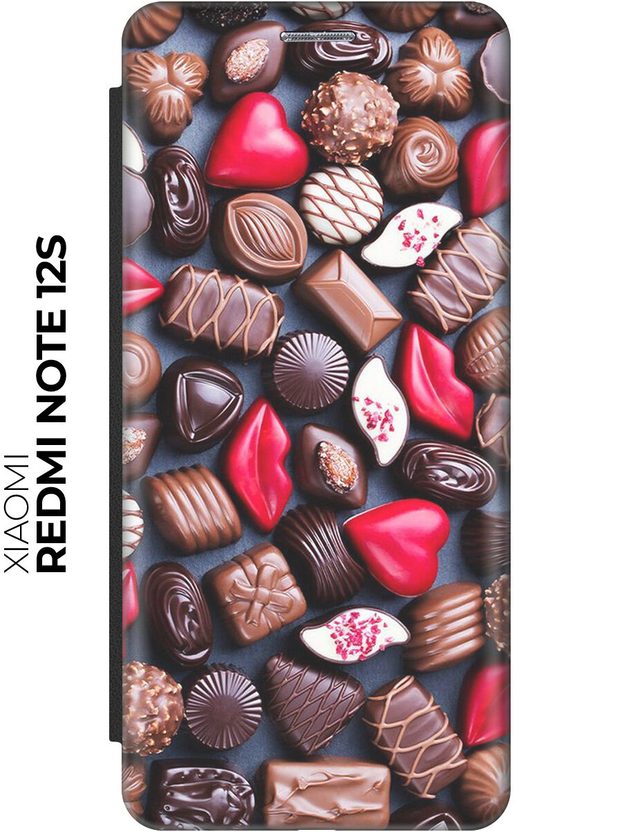 Чехол-книжка на Xiaomi Redmi Note 12s / Сяоми Редми Ноут 12с с рисунком "Набор шоколада" черный