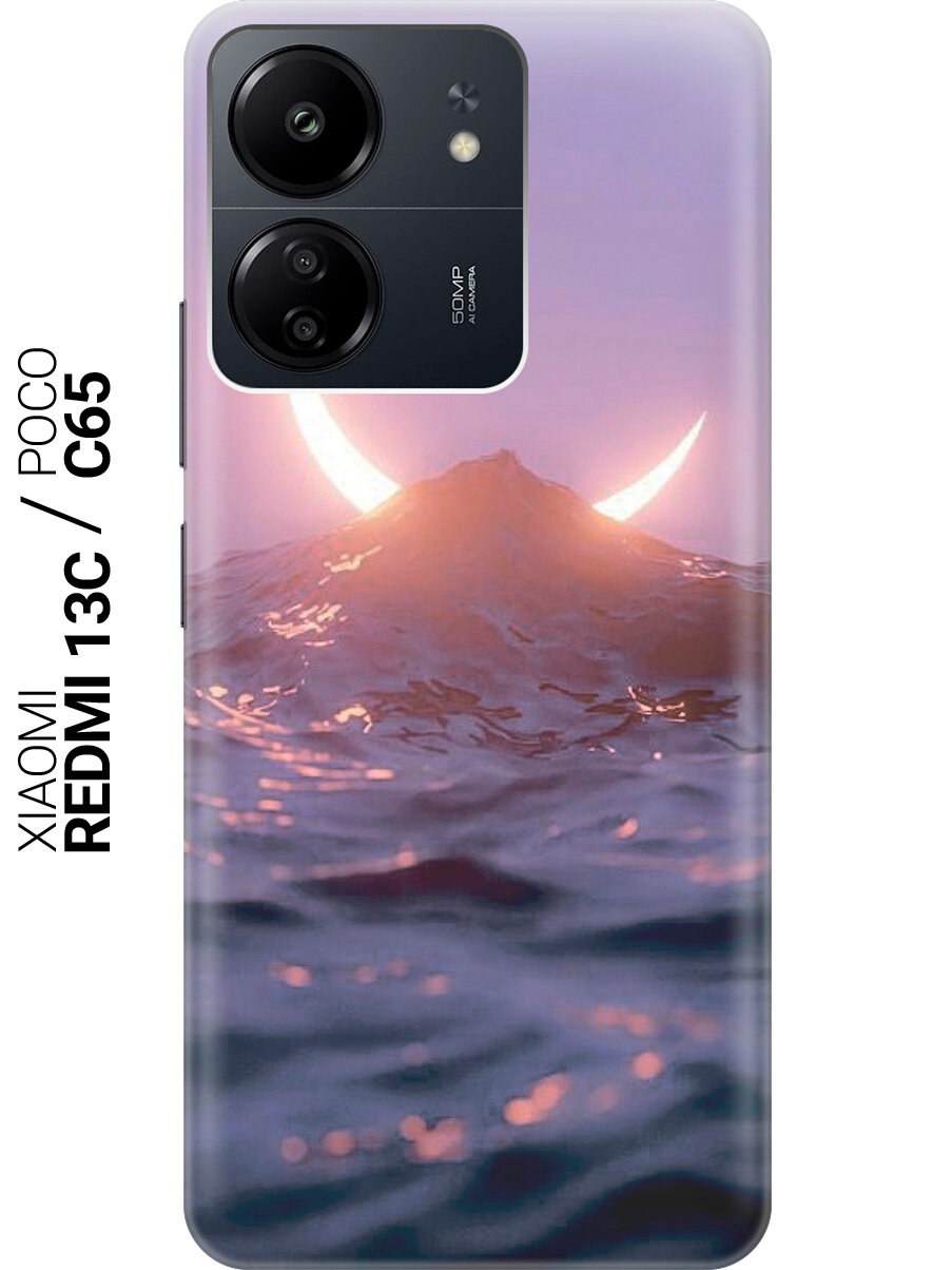 Силиконовый чехол на Xiaomi Redmi 13C / Poco C65 / Сяоми Редми 13С / Поко С65 с рисунком "Месяц и море"