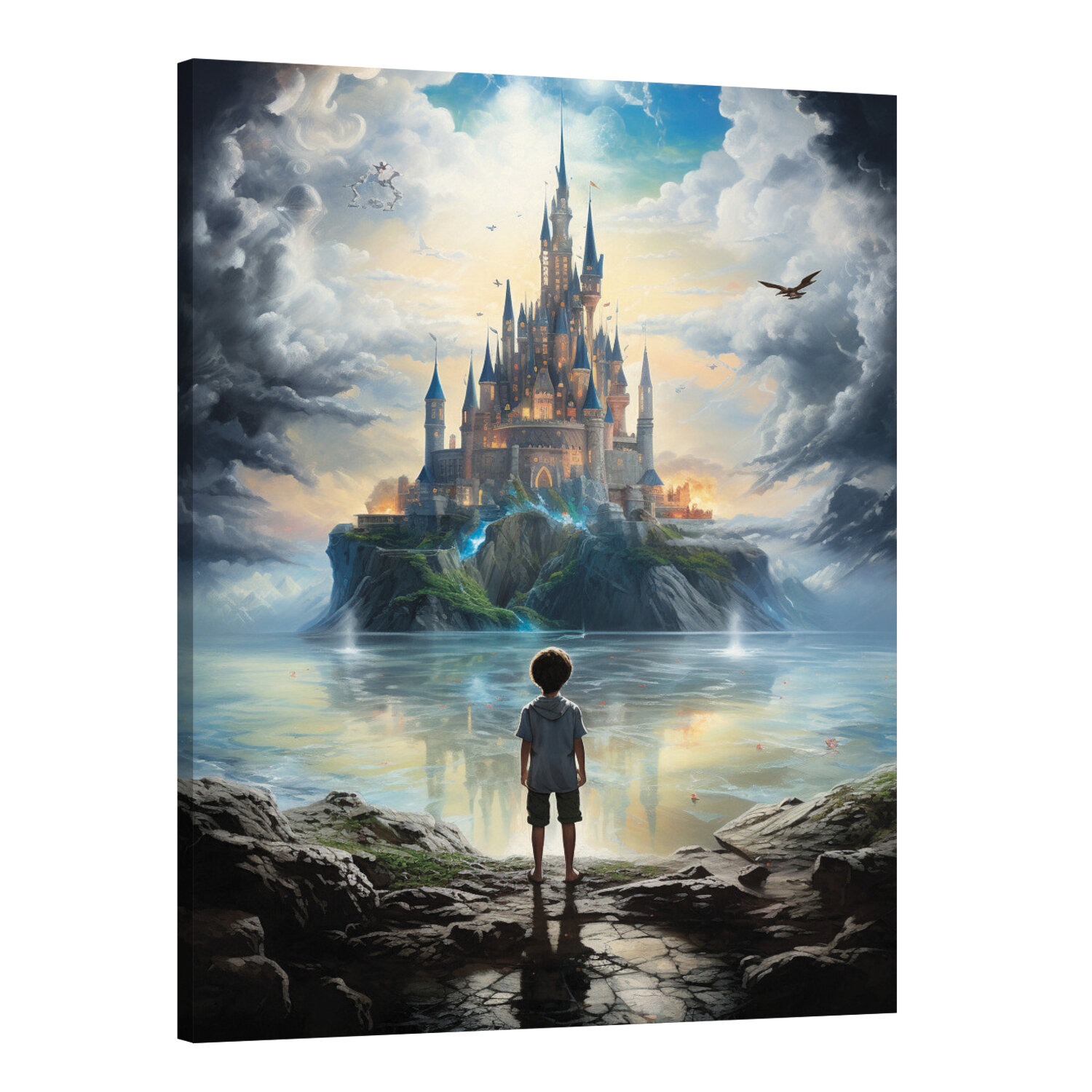 Интерьерная картина 50х70 "Мальчик и его мир фантазий: картина для мечтателей"