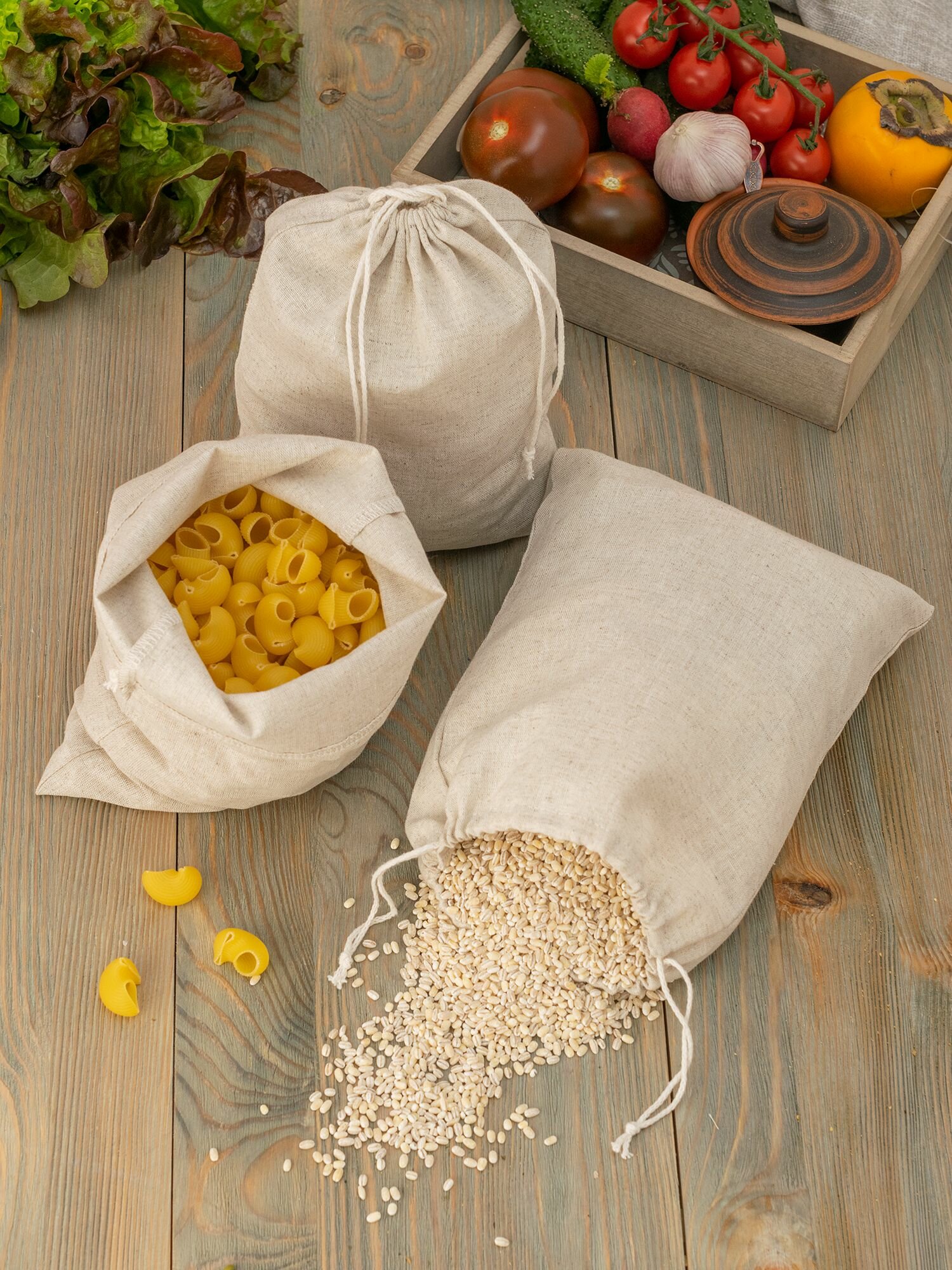 Экомешочки для хранения из хлопково - льняной ткани, 20 х 25, 3 шт