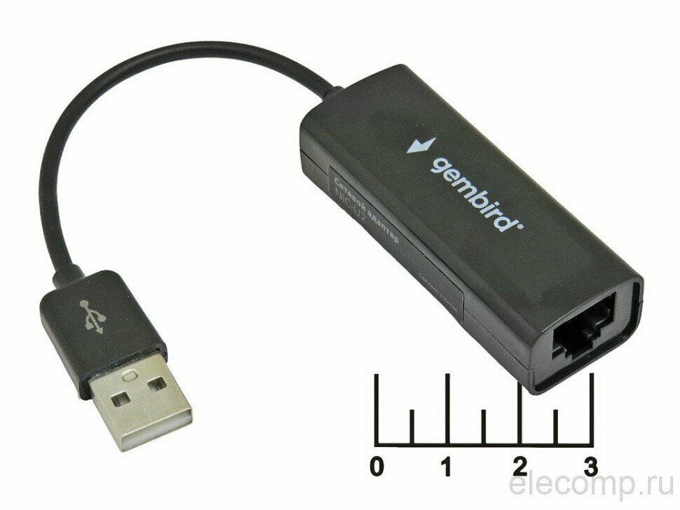 Переходник USB 2.0 штекер/8P8C (RJ-45) гнездо Gembird ethernet adapter (сетевая карта) NIC-U2