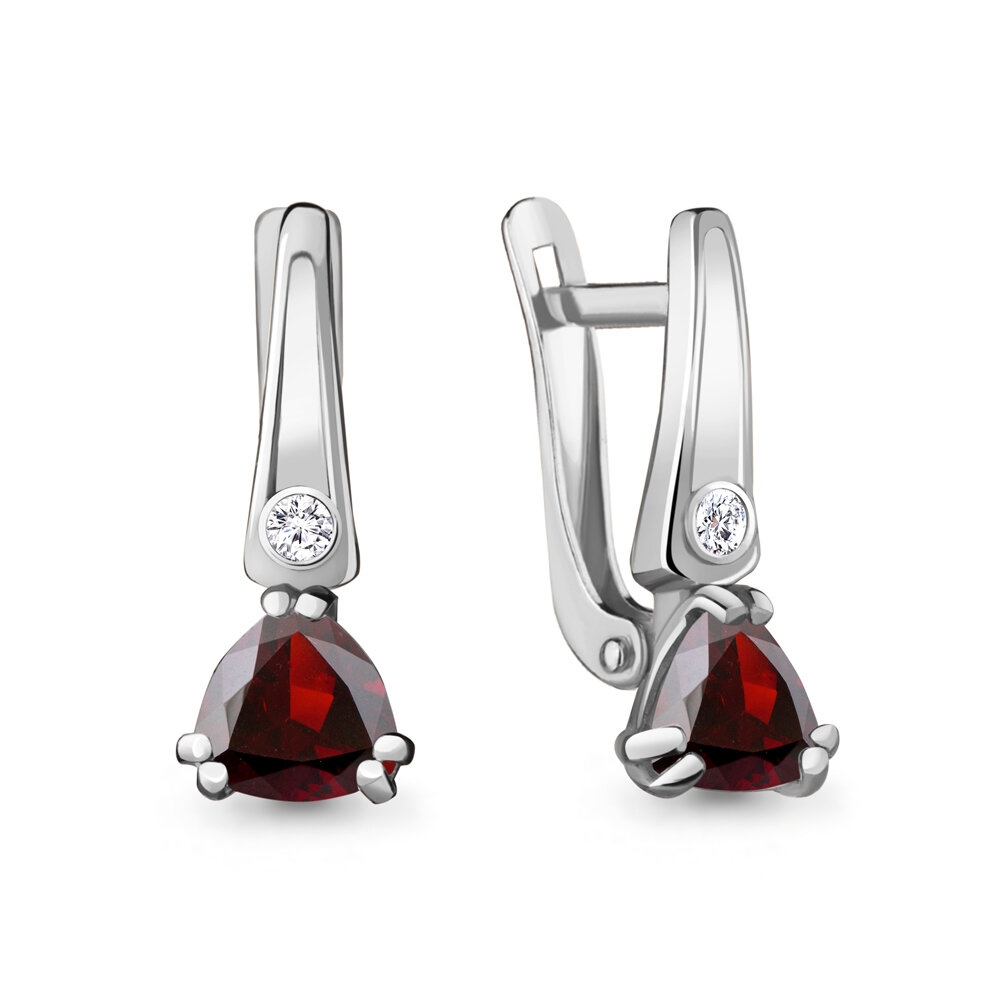 Серьги, серебро, 925 проба, родирование, фианит, гранат