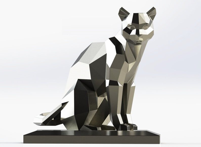 Полигональная фигура Кота из стали, геометрический полигональный металлический декор интерьера