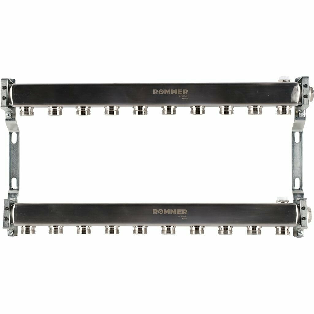 Коллектор для теплого пола ROMMER RMS-4401-000010 из нержавеющей стали для радиаторной разводки 10