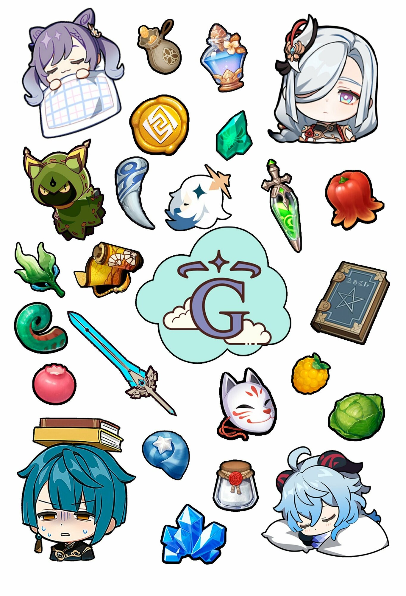 Геншин наклейки аниме стикеры Genshin