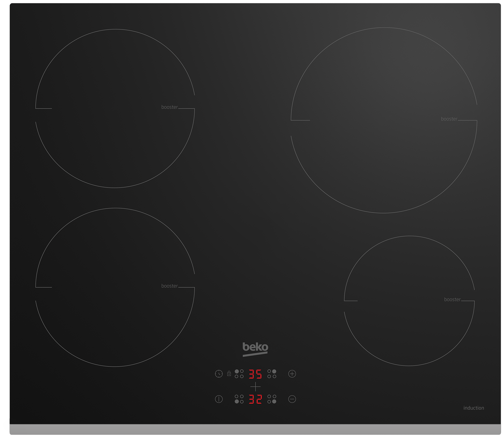 Индукционная варочная панель Beko HII 64401 MTX, 7.2 кВт, 9 уровней мощности, 4 конфорки, стеклокерамика, черный