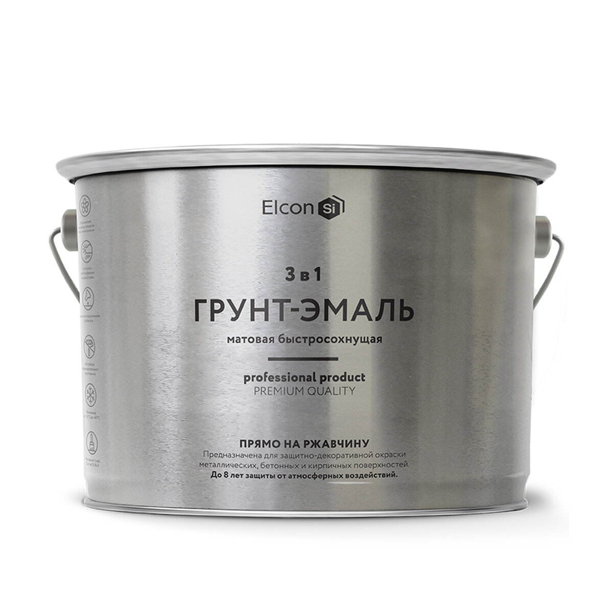 Грунт-эмаль ELCON 3в1, по ржавчине, матовая черная, 10 кг 00-00462658