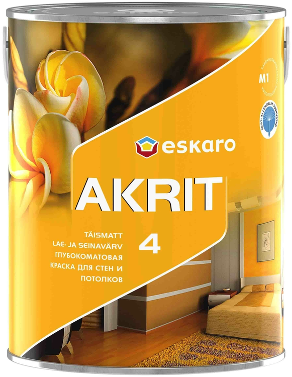Краска Eskaro Akrit 4 для стен и потолков, акрилатная, матовая 0,95л