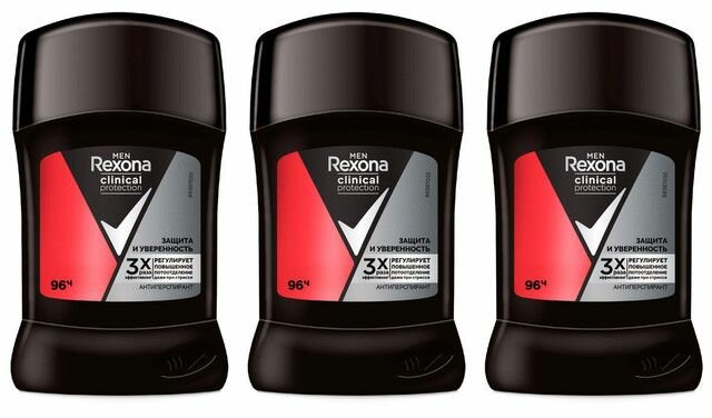 Дезодорант-стик Рексона Clinical Protection Men, Защита и Уверенность, 50 мл , 3 шт