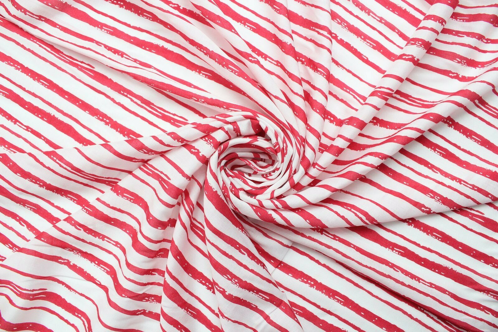 Ткань Вискоза блузочно-плательная красная полоска на белом, ш142см, 0,5 м