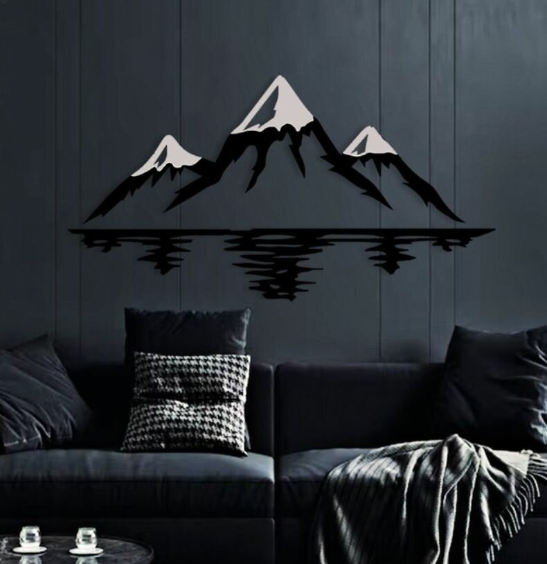 Декоративное металлическое панно, Заснеженная гора (черный и белый цвета)