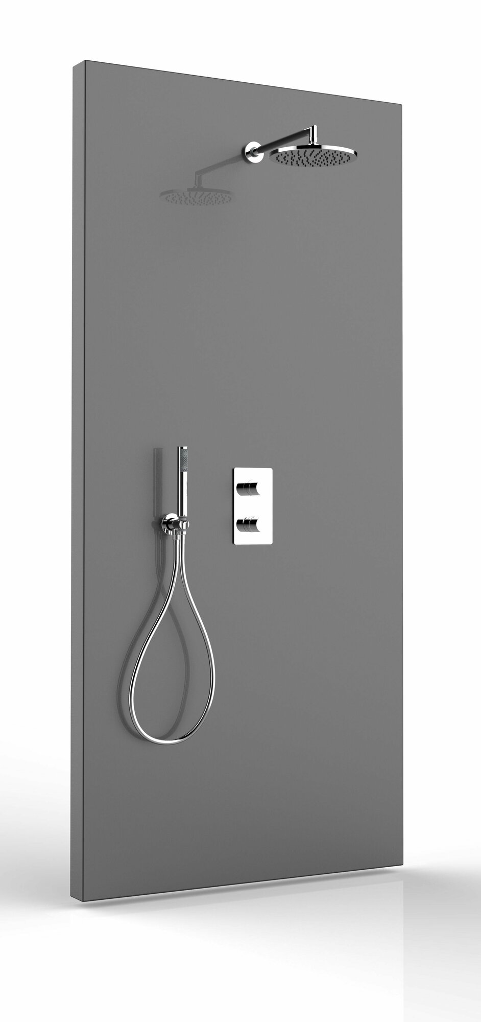 Душевой гарнитур Bossini COSMO: смеситель на 2 выхода, верхний душ 230 мм, ручной душ ZEN с водорозеткой, шланг 150 см, цвет хром (M00753.030)