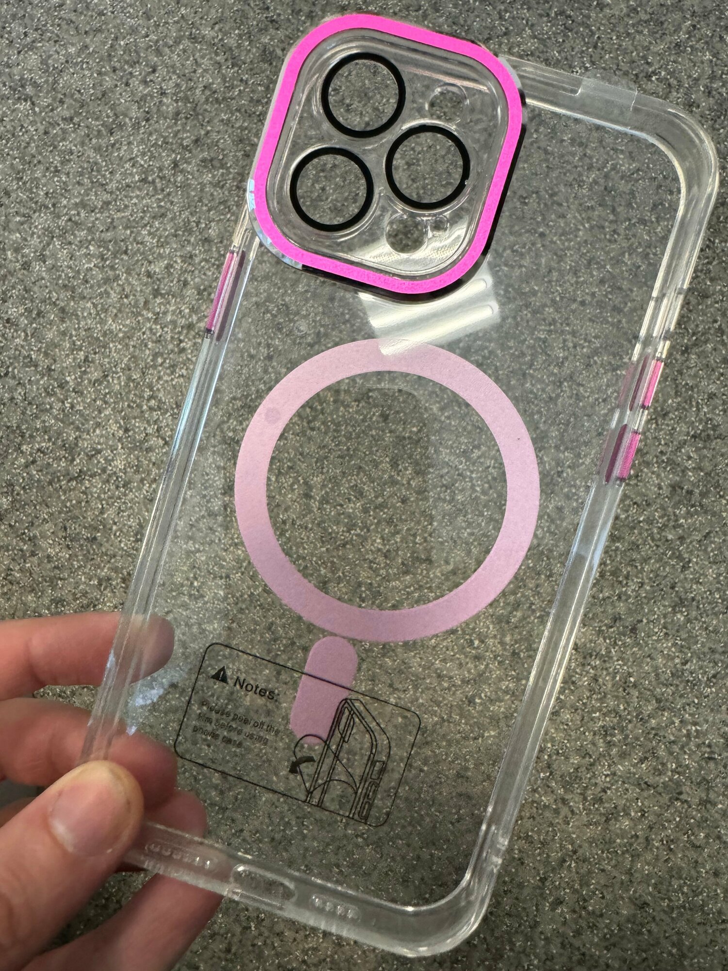 Чехол панель накладка бампер MyPads Brum для iPhone 13 Pro Max тонкая пластиковая крышка с защитой задней камеры и Macsafe прозрачная розовая MyPads