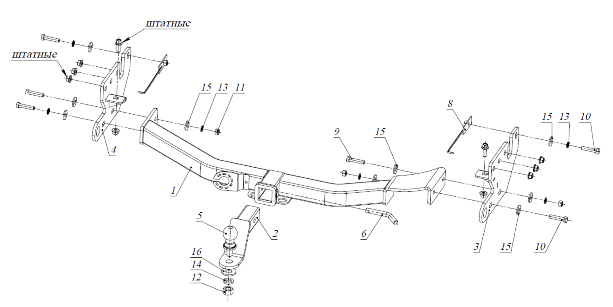 Фаркоп под квадрат для Mitsubishi Pajero Sport 3, c 2021 г, Бизон. FA 0290-E(N)