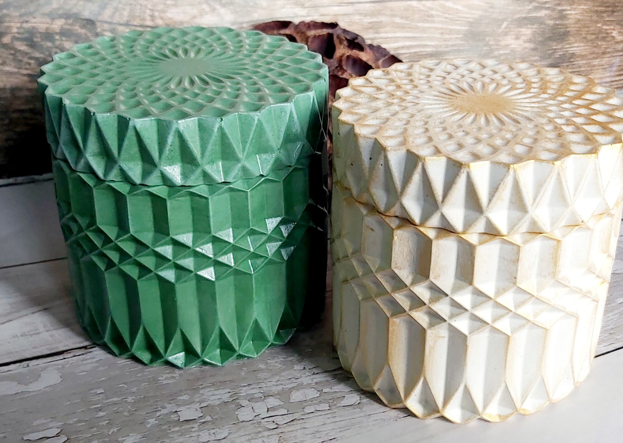 Шкатулка из гипса "Ромбики"Зеленый, 8,5х8,5х9см, Ручная работа