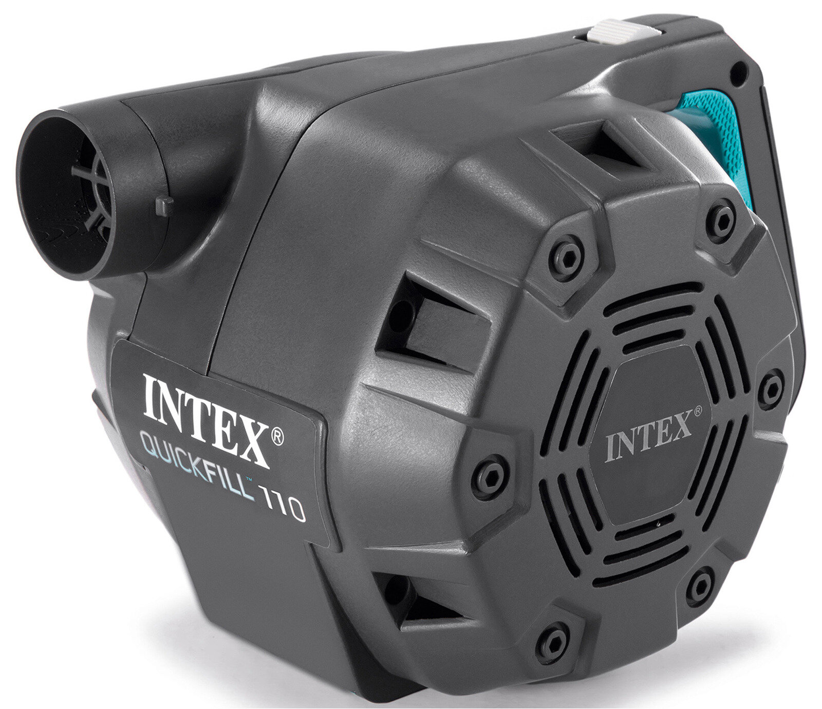 Электрический насос Intex для накачивания надувки, воздушный электронасос с насадками для накачки надувного матраса, бассейна и других пвх изделий, питание от сети 220-240В