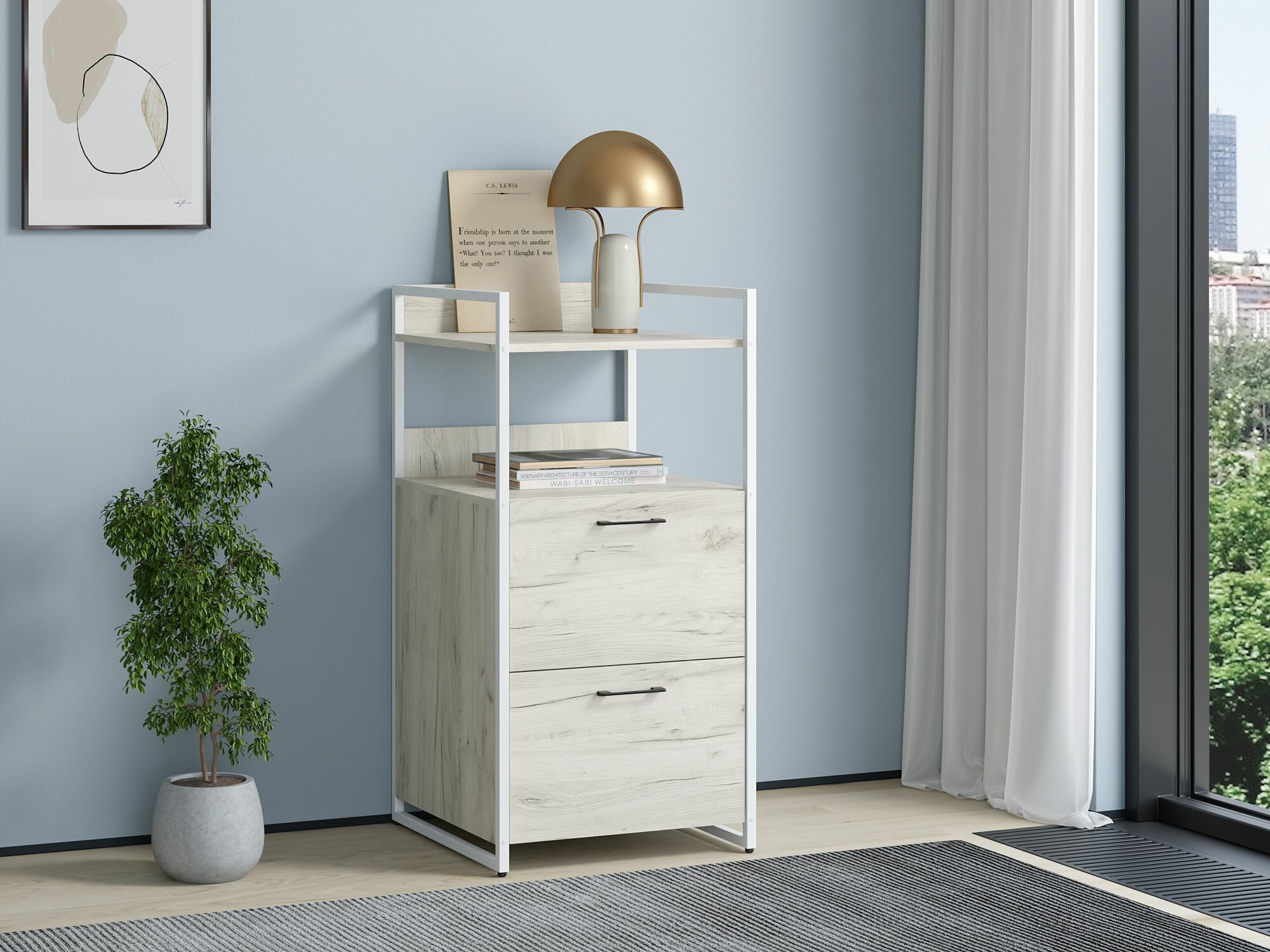 Тумба прикроватная Урбан Лофт 02 с ящиками Белый/Дуб крафт белый