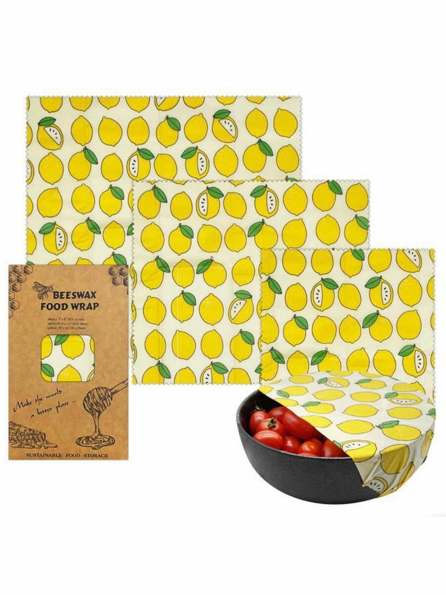 Восковые салфетки для хранения продуктов T&Z "Лимончики", многоразовые,3 шт