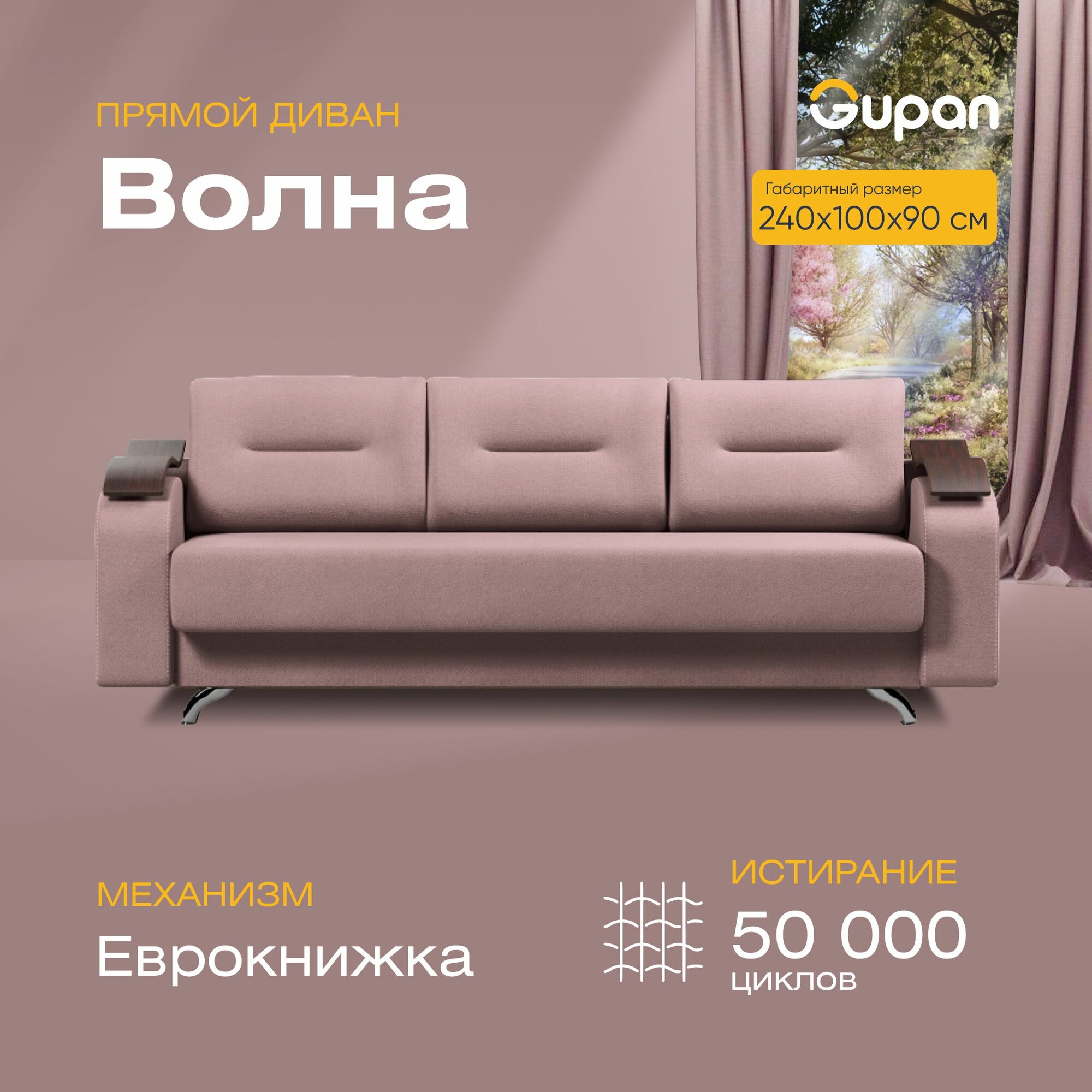 Диван кровать раскладной Gupan Волна Велюр Java, механизм еврокнижка, беспружинный, с ящиком для белья