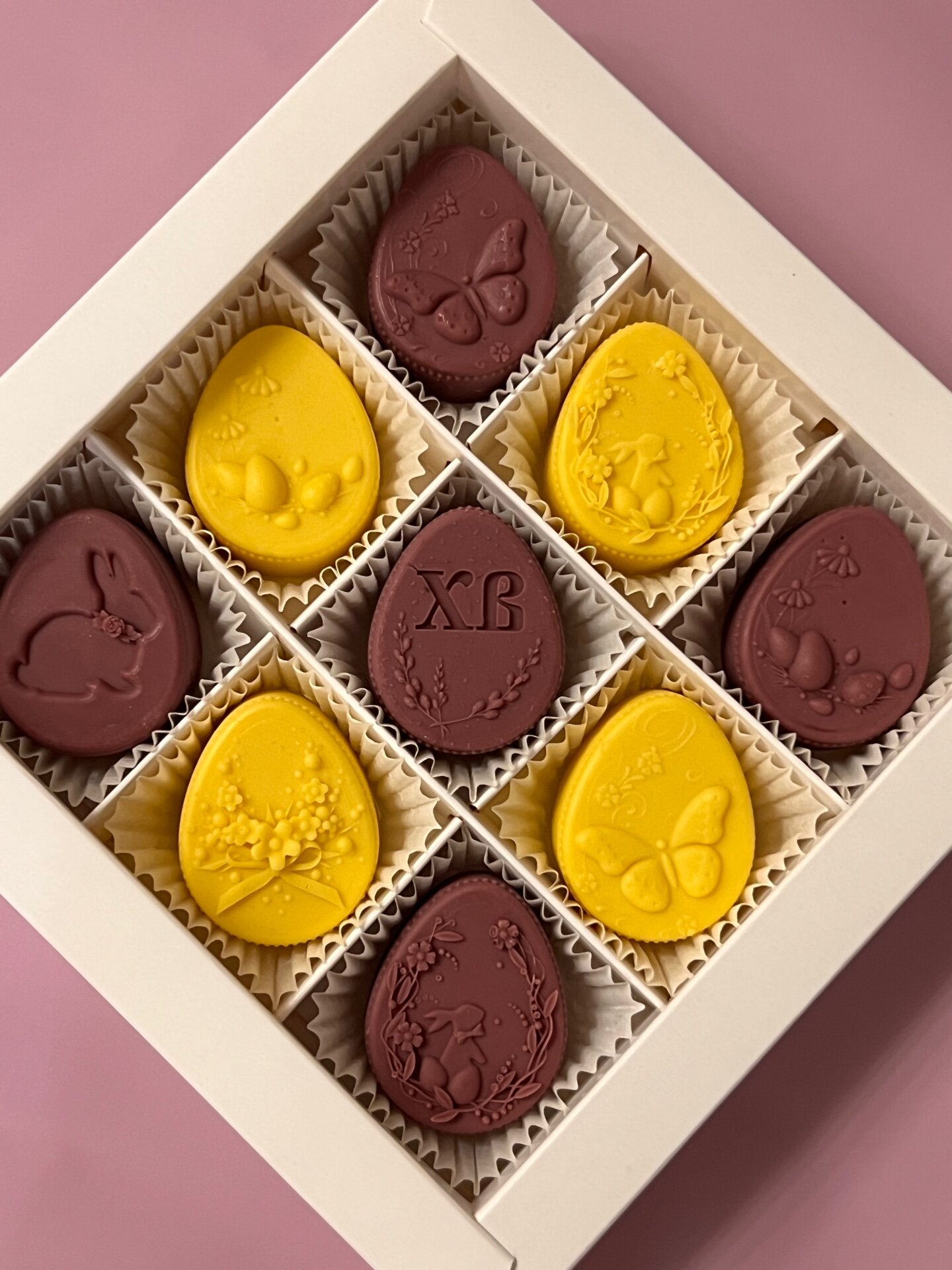 Шоколадные яйца "Набор №44 - 9 яйц", белый шоколад, ручная работа