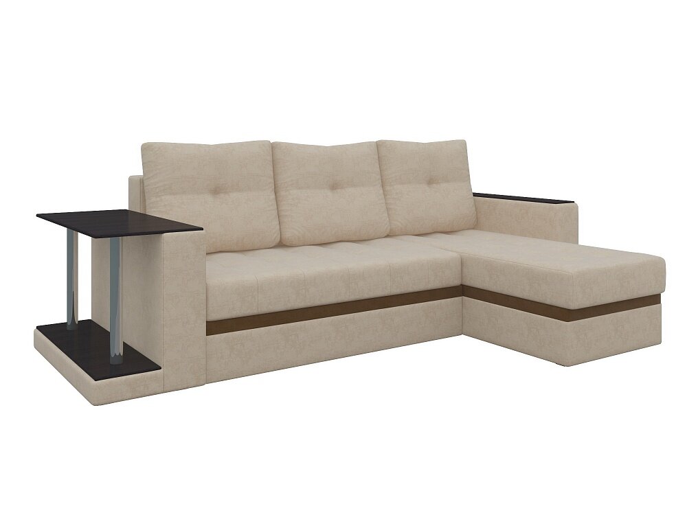 Угловой диван Атланта Бежевый Микровельвет, дельфин, 259х156х75 см, с ящиком для белья