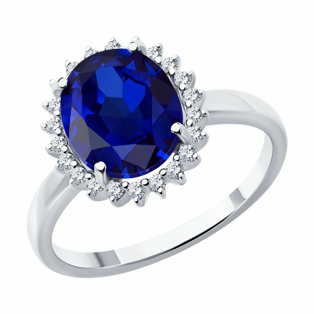 Кольцо, белое золото, 585 проба, бриллиант, сапфир