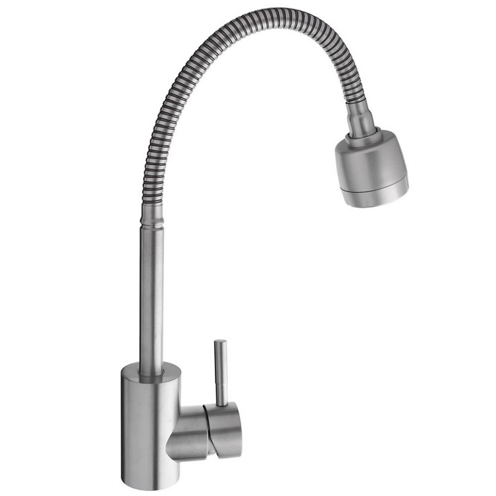 СоюзКран SS01-F132 (567-090), Смеситель для кухни, гибкий излив, керамический картридж 35мм, нержавеющая сталь