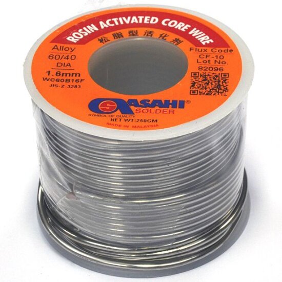 Припой с флюсом Asahi Припой WC60B16F, 1.6мм 0.25кг Sn60/Pb40 (СF10 флюс RA)