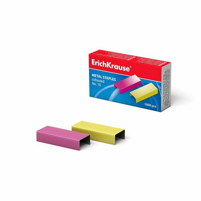 Скобы для степлера Erich Krause №10, 1000 штук, цветные (7140)