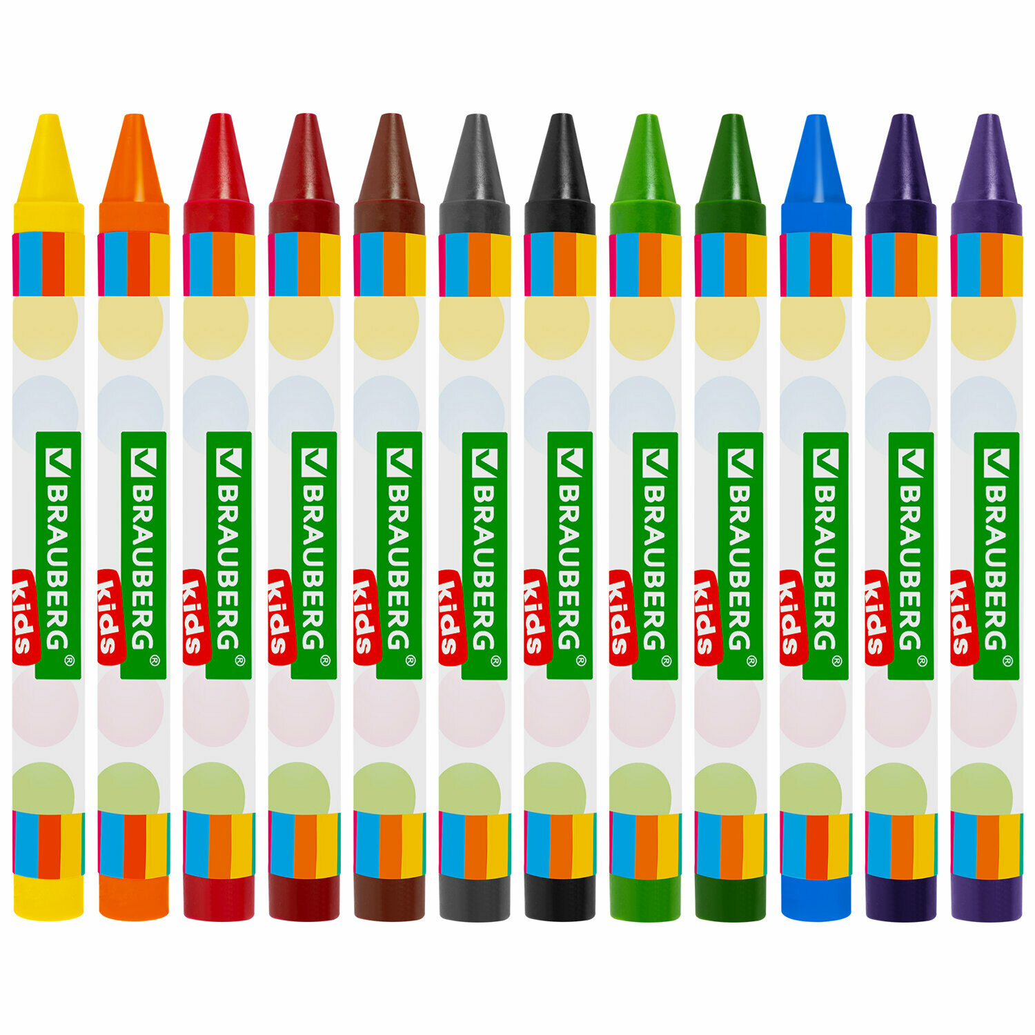 Упаковка 12 шт. Восковые мелки BRAUBERG KIDS, набор 12 цветов, 271696