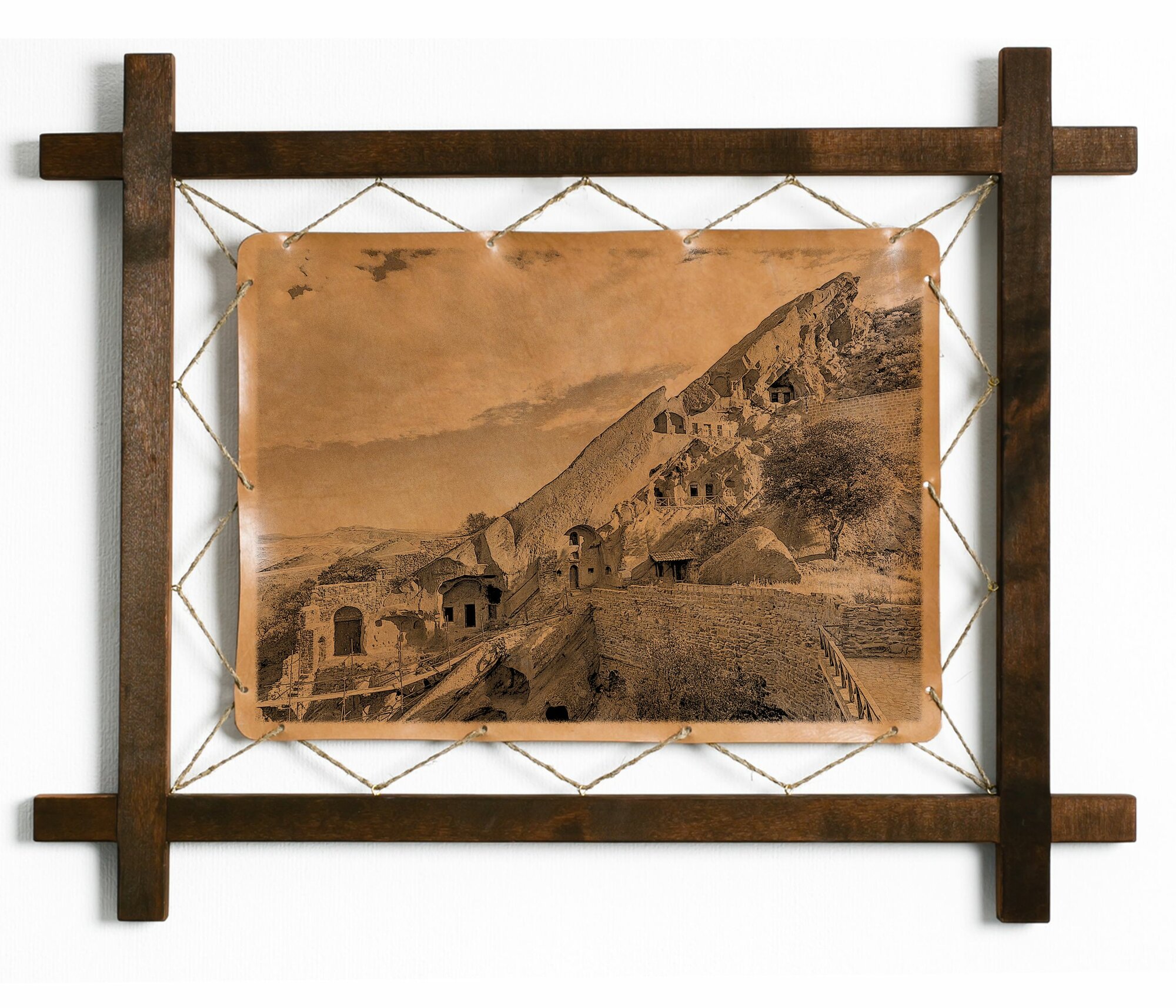 Картина интерьерная из кожи "Монастырь Давид-Гареджа, Грузия", BoomGift