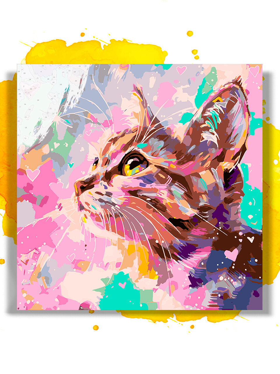 Картина по номерам на холсте Котик с сердечками 2, 50 х 50 см