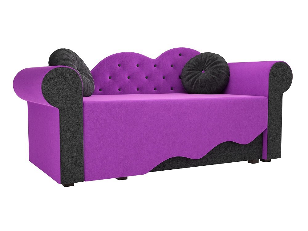 Прямой детский диван Тедди 2 Фиолетово-Черный Микровельвет, выкатной, 174х86х80 см, с ящиком для белья