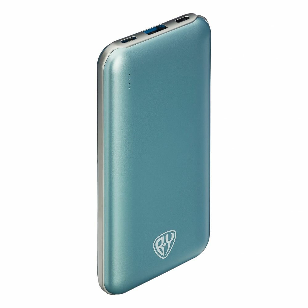 BY Аккумулятор мобильный,10000 мАч, Быстрая зарядка QC3.0 PD 22.5W Type-C USB-A iP, голубой металлик