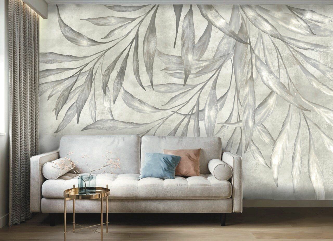 Фреска бесшовная "Каменная ива" светло-бежевая текстура бетон (ширина 2750мм х длина 2500мм)