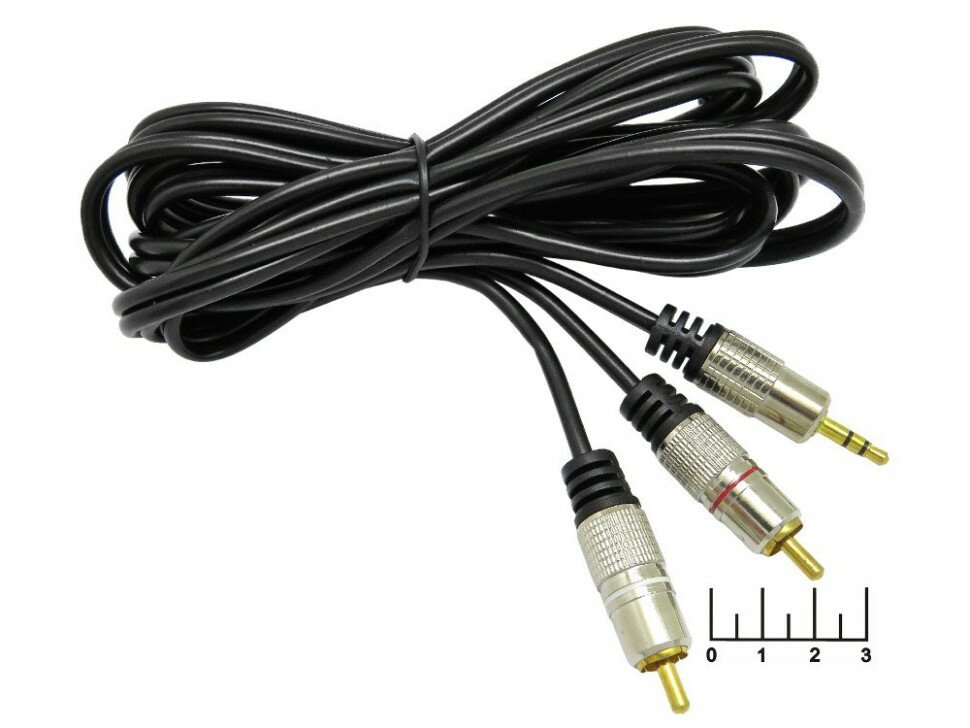 Шнур 2RCA-AUD 3.5 стерео 3м gold металл