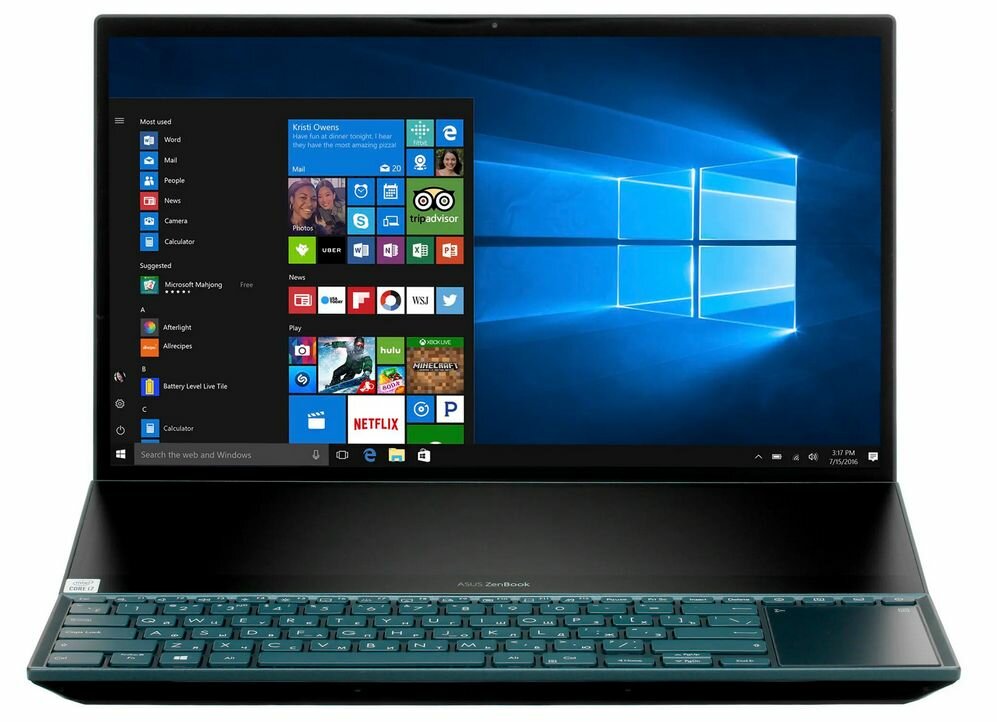 15.6" Ноутбук ASUS ZenBook PRO DUO 15 OLED UX582LR-H2017T (90NB0U51-M01930) синий - 3840x2160, OLED, Intel Core i7-10870H, ядра: 8 х 2.2 ГГц, 32 ГБ, SSD 1024 ГБ, GeForce RTX 3070 для ноутбуков - 8 ГБ