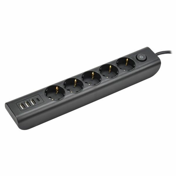 Удлинитель с заземлением и выключателем MODERN и 3xUSB-A 2.0, 1xTYPE-C WYP12-16-05-02-ZKU-K02 черный
