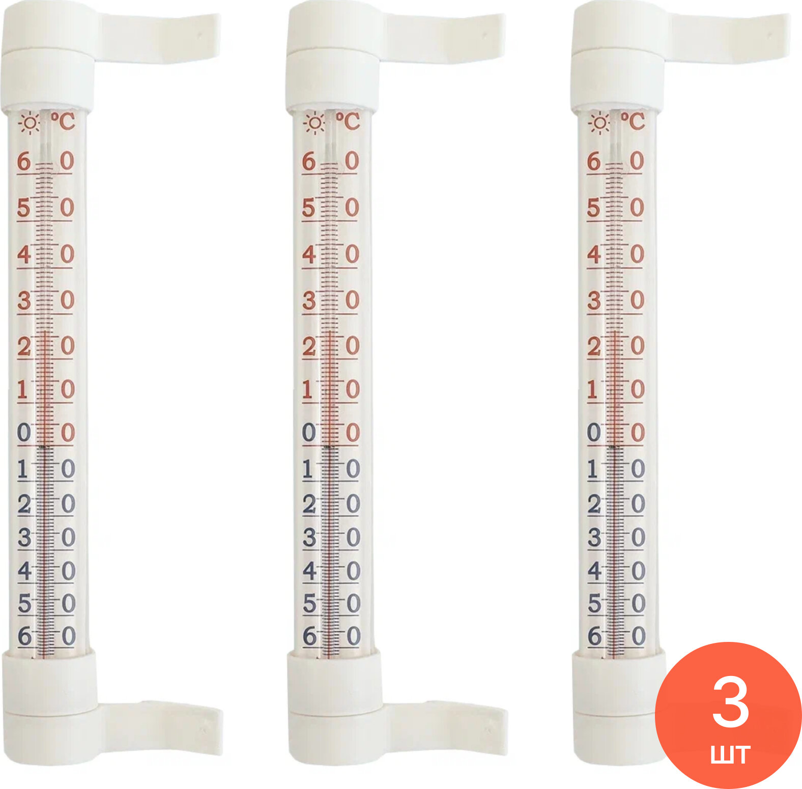Термометр уличный Первый термометровый завод Гвоздик в корпусе из пластика и стекла, белый / градусник на окно (комплект из 3 шт)