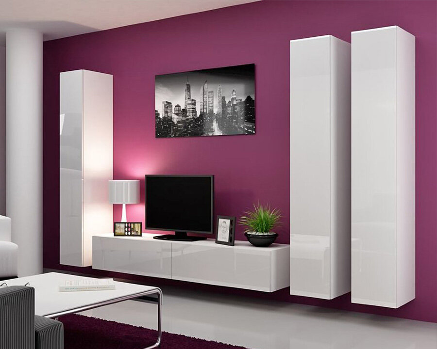 Гостиная Виго 1 МДФ Белый DM635-6 / Белый Фасадный 0101 NEW 300x42x180 см, белый, белый фасадный GOODFORM