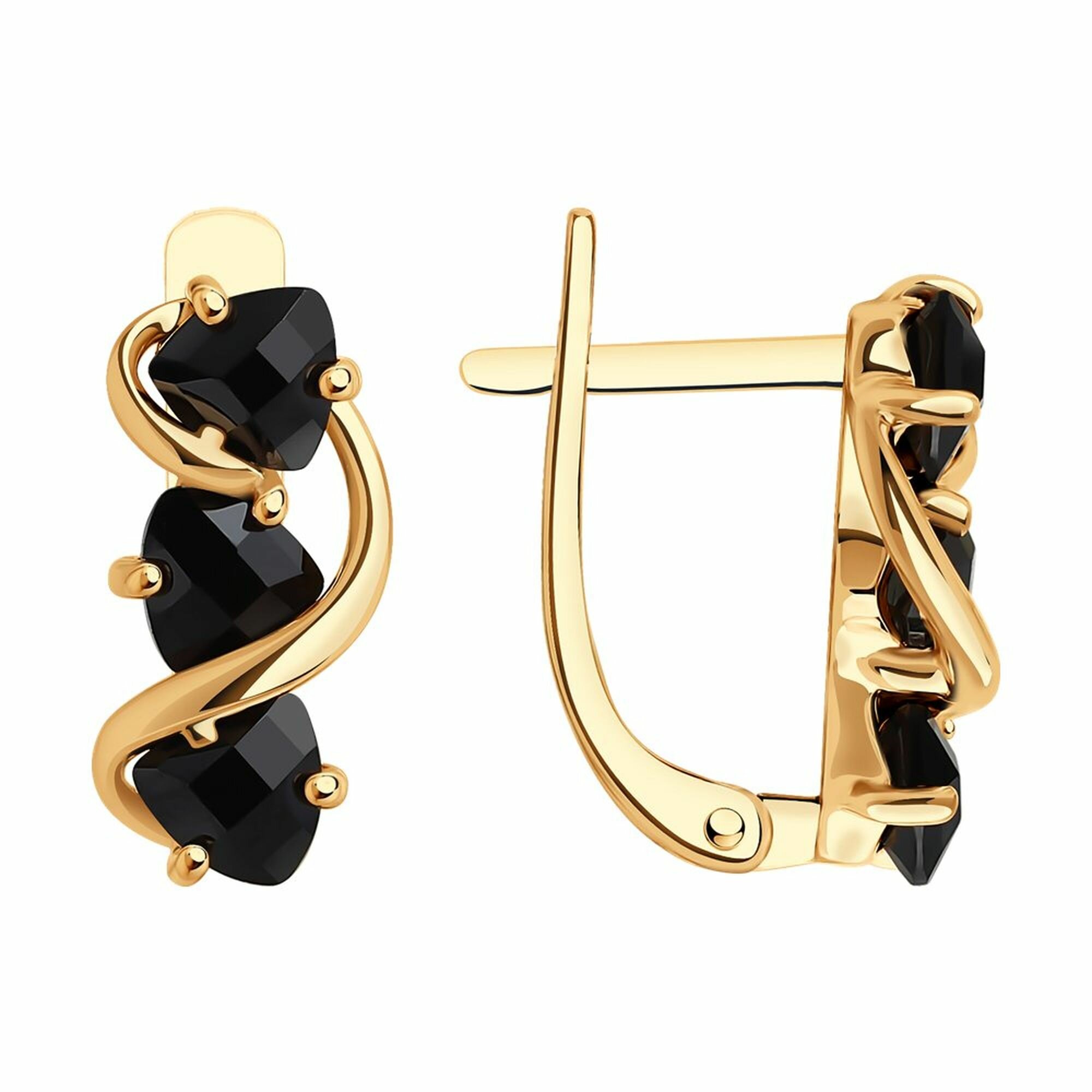 Серьги, серебро, 925 проба, золочение, шпинель